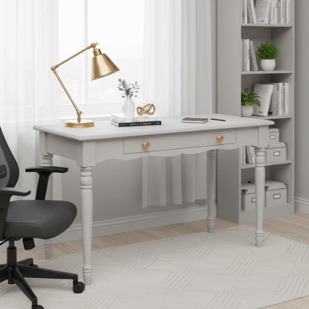 Wooding Mobilya 110 Cm Masif Açık Gri Tornalı Çalışma Masası – Wooding ...